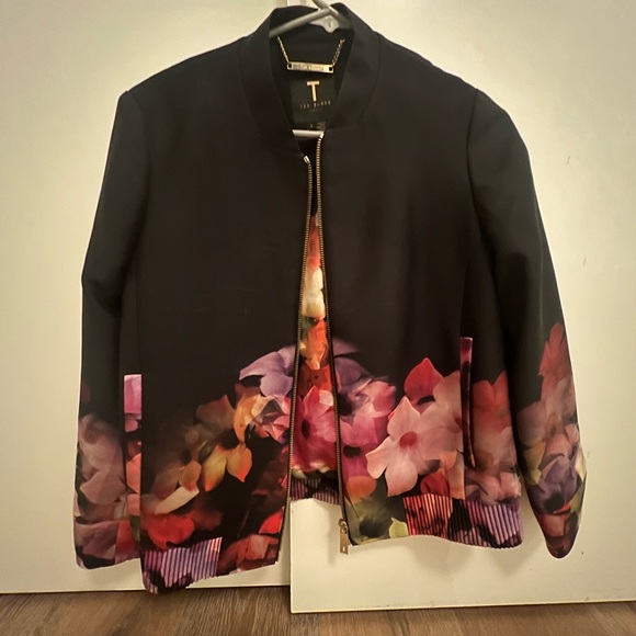 Ted Baker | Jackets & Coats | Ted Baker Black Floral Print Bomber ...